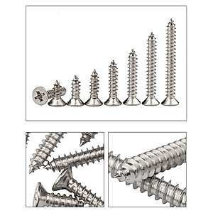 Guard4U 300Pcs M2 304 Stainless Steel Phillips Countersunk/Flat Head Self-Tapping Screws Assortment Kit- Wood Screws M2 x 4mm/ 6mm/ 8mm/ 10mm/ 12mm/ 14mm/ 16mm/ 18mm/ 20mm/ 25mm