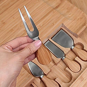 Bamboo Charcuterie Cheese Board and Knife Set, Serving Platter Tray with Cutlery Set, Housewarming Gifts, Entertaining Serving Dishes, Cheese Serving Plate, Large Cheese Charcuterie Board