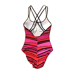 Speedo Womens Double Strap Swimsuit 6 Red and Pink Stripe