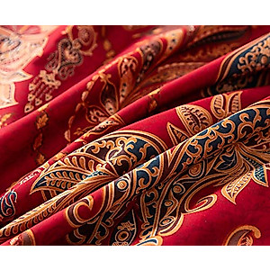 Italian Bohemian Paisley Duvet Cover 3pc Set Boho Bedding Boteh Damask Medallion 400TC Egyptian Cotton Sateen Luxury European Traditional Style Bed Linen (Red Teal, Queen)