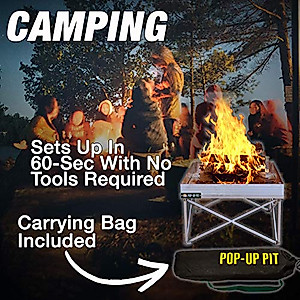 Pop-Up Fire Pit + Extra Fire Mesh | Portable and Lightweight | Fullsize 24 Inch | Weighs 7 lbs. | Never Rust Fire Pit | Extra Fire Mesh Included