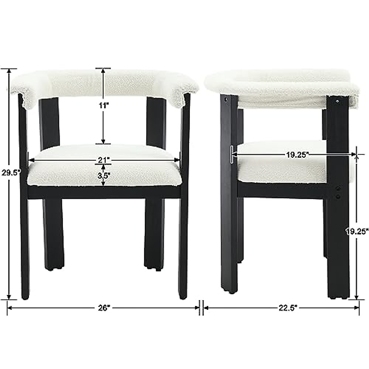 Wahson Set of 4 Mid Century Modern Upholstered Barrel Dining Chairs, Farmhouse Accent Dining Kitchen Chair with Boucle/Sherpa Upholstery and Black Wood Legs, White