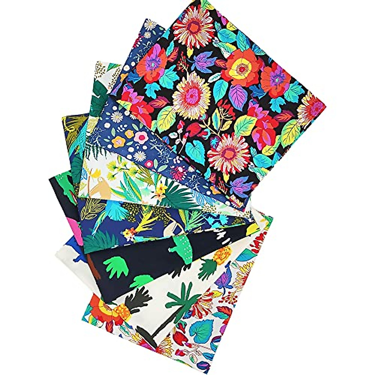 7pcs 19.68” x 19.68” (50cm x 50cm), 100% Cotton Fabric Bundle Squares for Quilting Sewing DIY Craft Patchwork, No Repeat Dark Flower Pattern.
