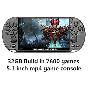 New 5.1 inch 32GB Retro Handheld Video Game Console Built-in 7600 Games for Multiple simulators Portable Game Console mp3/4 av-Out(Black)