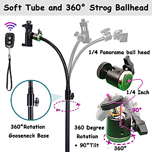 Phone Tripod, Phone Video Stand with Remote, Height Adjustable Ball Head, Gooseneck Phone Floor Holder for iPhone15, iPhone15 Plus, iPhone15 Pro, iPhone15 Pro Max, iPhone 14,14 Pro, Plus, 13, 12, 11