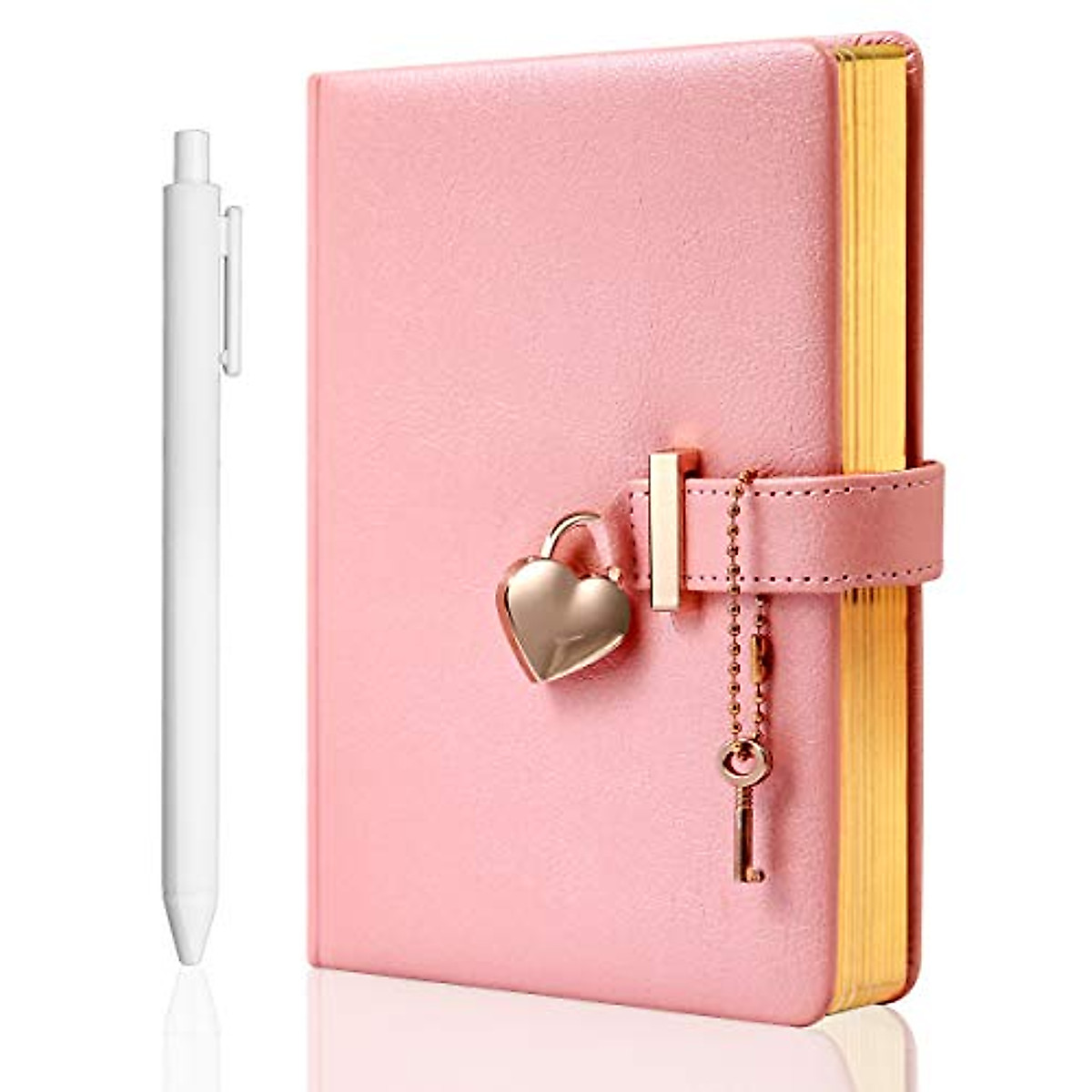 Heart Shaped Lock Diary with Key for Girls PU Leather Cover Journal Personal Organizers Secret Notebook for Women, B6 Size 5.3x7 inch, Pink