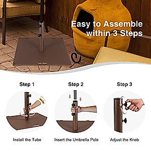 Tangkula 50 LBS Patio Umbrella Stand, Heavy Duty Umbrella Stand w/Wheels & Handle, Fits for 1.6’’-1.9’’ Umbrella Pole, Outdoor Square Umbrella Base for Deck, Pool, Garden, Backyard (Bronze)