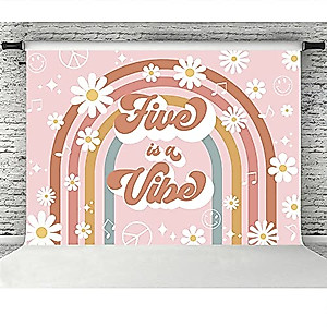 Lofaris Groovy 5th Birthday Backdrop Five is A Vibe Birthday Background Daisy Flower Girls Four Years Old Birthday Party Supplies Photo Prop Wall Decor 7x5ft