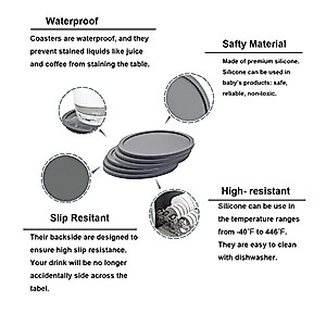 Silicone Drink Coasters by Cilnizriy, Heat Resistant, Soft Coaster for Tabletope Protection, Furniture from Damage (Grey, 6)