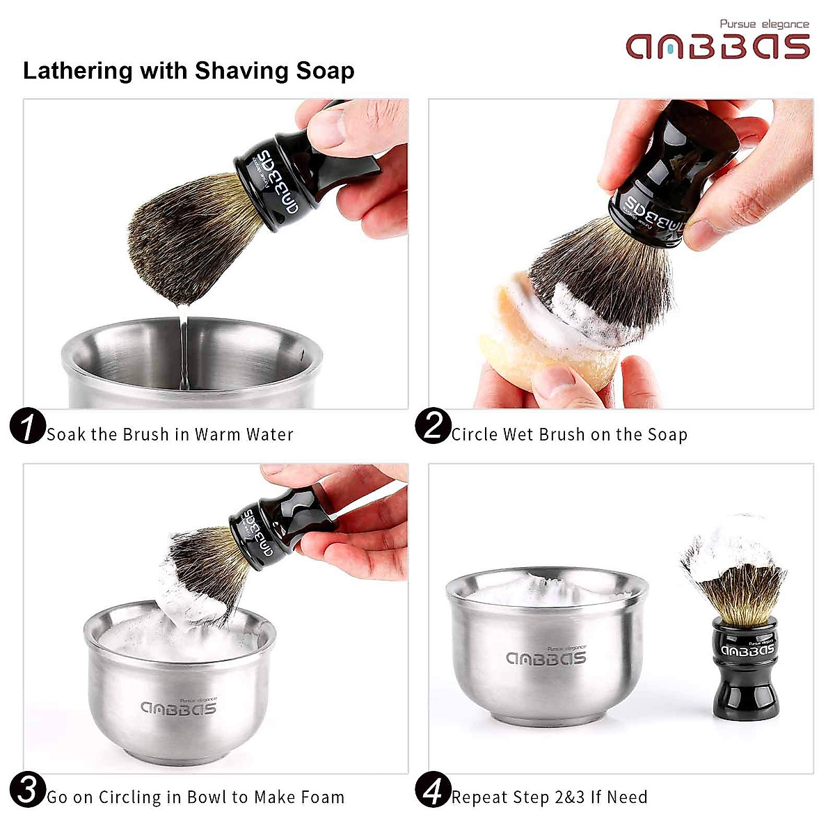 7in1 Anbbas Badger Shaving Brush,Stand,Lathering Bowl,3.5oz Soap,Straight Razor with Bag and Razor Strop Shaving Set for Men