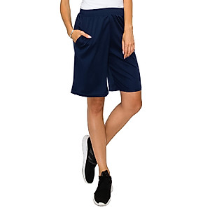 EttelLut - Women's Knee Length Loose Shorts with Side Pockets and Drawstring - Navy Medium