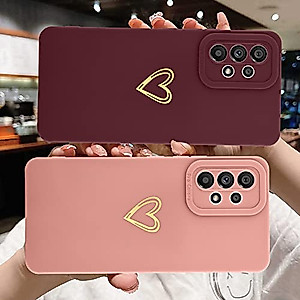 Fiyart Designed for Samsung Galaxy A53 5G Case Love Heart Design for Women Girls Soft TPU Plating Full Camera Lens Protection Phone Bumper with Screen Protector for Galaxy A53 5G 6.5"-Wine Red
