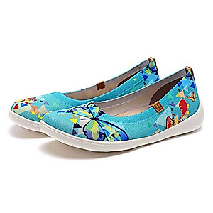 UIN Women's Ballet Flats Cute Casual Fancy Knit Art Painted Comfort Soft Round Toe Shoes Cubic Butterflies (38)