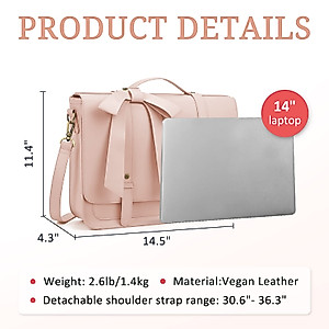 ECOSUSI Briefcase for Women Messenger Backpack PU Leather 14 inch Laptop Bag Satchel Computer Bag for College Business Travel