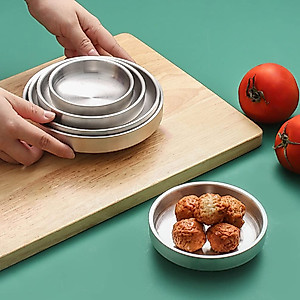 2pcs Stainless Steel Appetizer Plates Sauce Dish Rice Bowl Double-walled Metal Plates Seasoning Plate Kimchi Dish Cold Dishes Container Insulated Soup Bowls Snacks Bowls 4.5 Inch