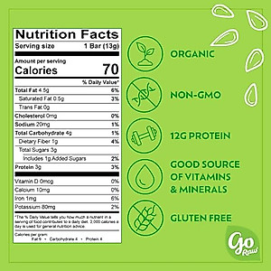 Go Raw Organic Sprouted Pumpkin Seed Bars, 10 Count, Sea Salted, Keto, Superfood