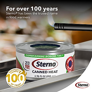 Sterno Green Canned Heat Ethanol Fuel Can - Ethanol Gel Cans with 2.25-Hour Burn Time, Chafing Dish Fuel Cans & Gel Fuel Cans for Fire Bowl - Fuel Cans for Food Warmer & Portable Stoves - Pack of 12
