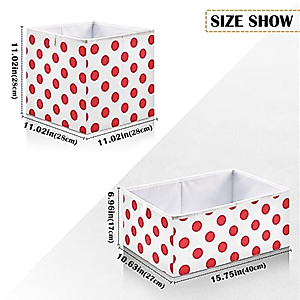 Polka Dot Red White Collapsible Fabric Storage Cubes Bins with Handles Square Closet Organizer Waterproof Lining for Nursery Drawer Shelves Cabinet 15.75x10.63x6.96 Inches