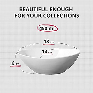 LIFVER Dessert Bowls, 16 Ounce Serving Bowls for Side Salad, Soup, Cereal, Ice Cream, 7 inch Porcelain White Bowls Set, Dishwasher & Microwave Safe Kitchen Bowls, Set of 6