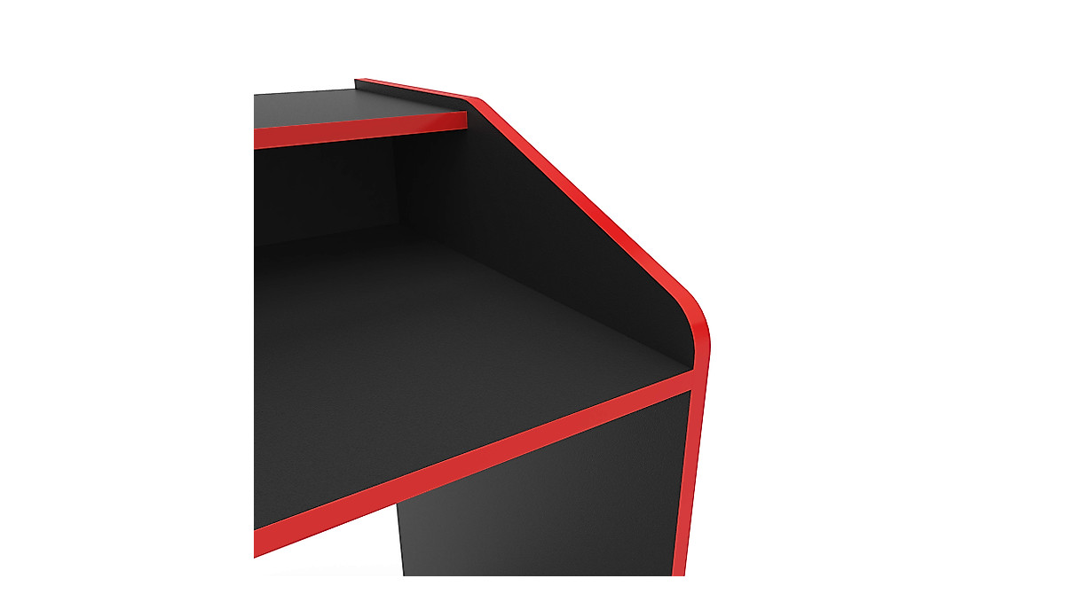 Polifurniture Gaming Desk Black & Red - Elevated Monitor Shelf