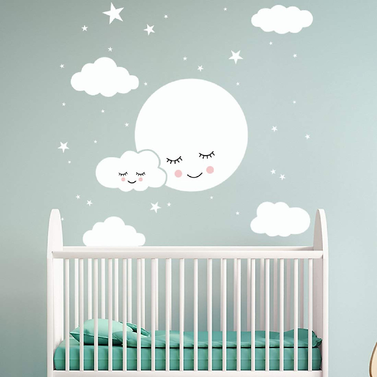 Smiling Moon Stars Clouds Wall Decals Peel and Stick Stickers Art Mural Decor for Home Dorm Party Nursery