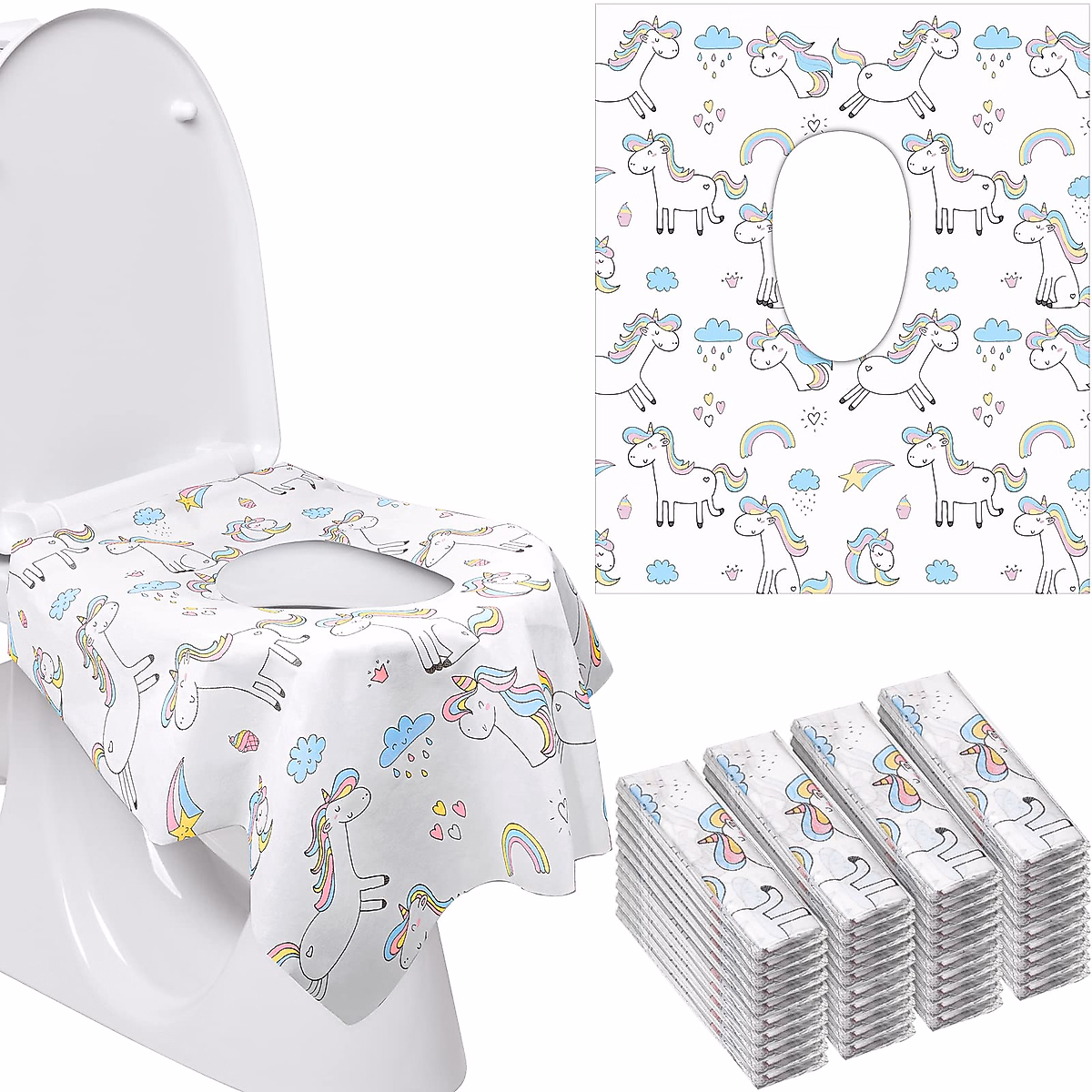 Mimorou 40 Pcs Toilet Seat Covers Disposable for Kid Toddler Extra Large Paper Potty Seat Cover Potty Training Liners Individually Wrapped Portable Toilet Seat Cover for Travel (Unicorn Style)