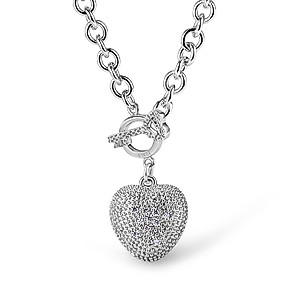 Dankadi New Women's 925 Sterling Silver Necklace Noble Heart Pendant Necklace Solid Silver Rolo Chain 17-19'' Birthday Party Jewelry Necklace Accessories (20)