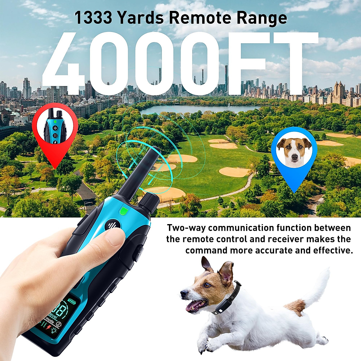 Nikketta Dog Shock Collar with Flashing Light for Night Walks,Dog Training Collar with Adjustable Pitch Beep,Vibration,Shock and Keypad Lock,Dog Training Collar with Remote 4000FT,Cyan-Blue