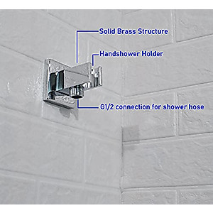 Aquaiaw Shower Arm and Wall Supply Elbow Bundle, 12 inch Ceiling Mount Shower Arm with Anti-Scratch Flange, Wall Union with Handheld Shower Head Holder, Both Solid Brass, Both Polished Chrome