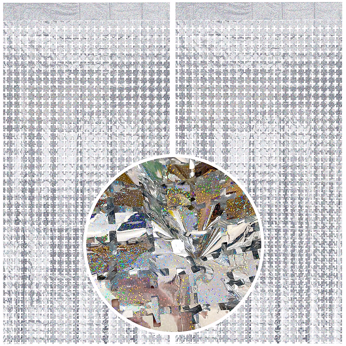Foil Curtain Backdrop 2Pcs Silver Tinsel Foil Fringe Curtains Photo Booth Props Birthday Decorations Disco Ball Decor Bachelorette Party Decorations Graduation Decorations