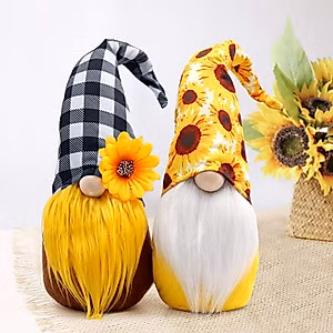 CiyvoLyeen Sunflower Gnomes Decorations Spring Gnomes Home Decor Sunflower Gnomes Plush Gift 2 PCS Scandinavian Swedish Nisse Tomte Farmhouse Sunflower Tiered Tray Kitchen Household Home Decorations