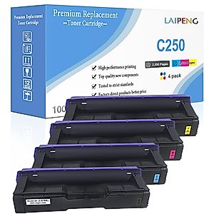 LAIPENG 4 Color Compatible Toner Cartridges SP C250 C261 High Capacity 2300 Pages for Black Cyan Magenta Yellow for RICOH Aficio SP C250DN C250SF C261SFN C261SFNw C261DNw Laser Printers