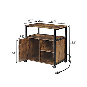 Kavonty Lateral File Cabinet,Office Filing Cabinets with Socket and USB Charging Port,Modern Rolling Printer Stand with Storage for A4, Letter Size and File Folders,for Home Office, Rustic Brown
