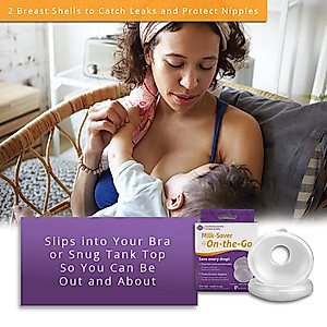 Milkies Milk-Saver On-The-Go, Breast Milk Collecting Shells and Nipple Shield, Discreet and Silicone-Free Catcher for Breastmilk, Collector Cups for Nursing & Breastfeeding, Holds More Than 1oz