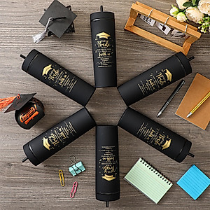 Blushtier 6 Pcs Class of 2025 Graduation Gifts Bulk College Graduate Gift 16oz Matte Inspirational Black Skinny Tumbler with Lid and Straw Plastic Drinking Cup for Teen High School Grad Party Favors