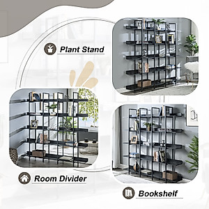 Harper & Bright Designs 5 Tier Bookcase Home Office Open Bookshelf, Vintage Industrial Style Shelf, MDF Board, White Metal Frame, Oak