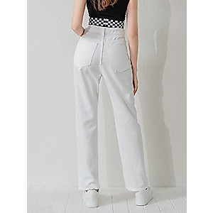 Floerns Women's Casual High Waist Straight Leg Jeans White XS
