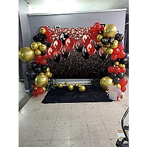 Red and Black Glitter Backdrop Balloons Bokeh Birthday Photography Background for Men and Women, Suitable for Wedding Prom Party Decoration Banner Props 7x5FT(Width 210cm x Height 150cm)