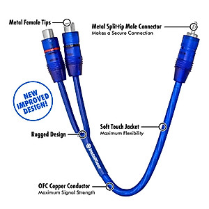 InstallGear 1ft Shielded 1 Male to 2 Female RCA Y Adapter Splitter Connector - RCA Splitter (2 Pack)