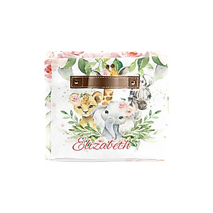 Safari Jungle Animal Floral Personalized Storage Bins Basket Cubic Organizer with Durable Handle for Shelves Wardrobe Nursery Toy 2 Pack