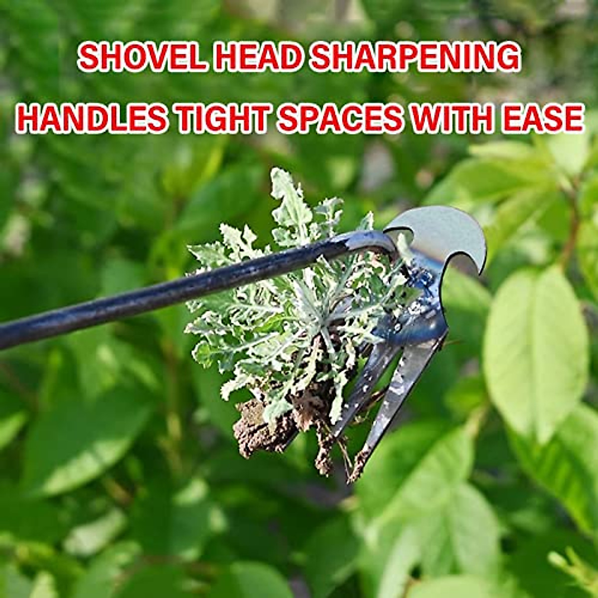 Amposei Weeding Artifact Uprooting Weeding Tool, Multifunctional Weeder, Hand Weeder Tool, 4 Teeth Stand Up Weed Puller Tool with Handle for Garden Yard Farm Weed Removal (20in, Metal Handle)