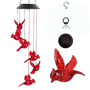 TSIPEKLO Cardinal Wind Chimes, Solar Powered Red Cardinal Bird Wind Chime Wind Moblie LED Light, Spiral Spinner Cardinal Windchime Portable Outdoor Chime for Patio, Deck, Yard, Garden, Home