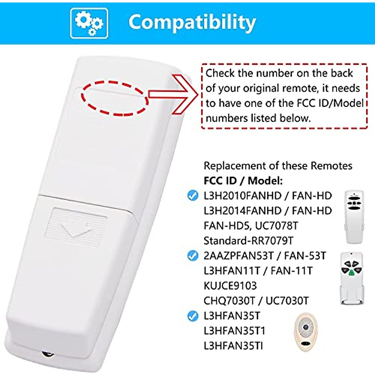 COREBAY Ceiling Fan Remote Control with Light Dimmer Function Replacement for Hampton Bay UC7078T, No Reverse, Wall Mount Included