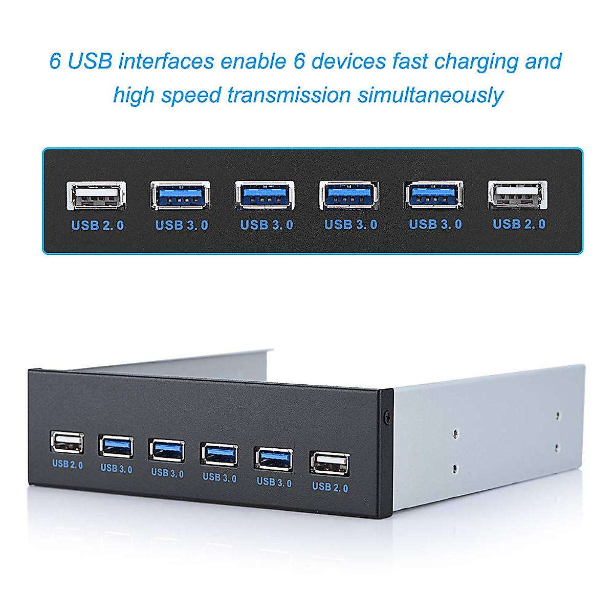 ASHATA USB Front Panel,19 pin to 6 Interface (4 * USB3.0 + 2 * USB2.0) Metal Front Panel USB Hub,High Speed USB 3.0 Front Panel USB 3.0 Hub,Plug and Play