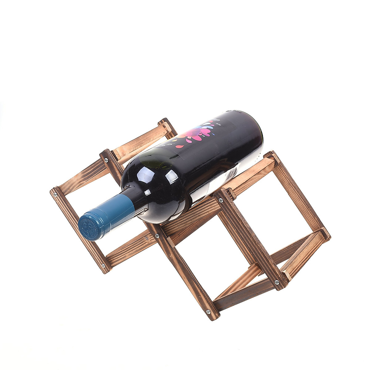 Beautyflier Creative Wood Foldable Rhombus Shaped Countertop 3 Bottles Wine Rack Organizer Display Shelf