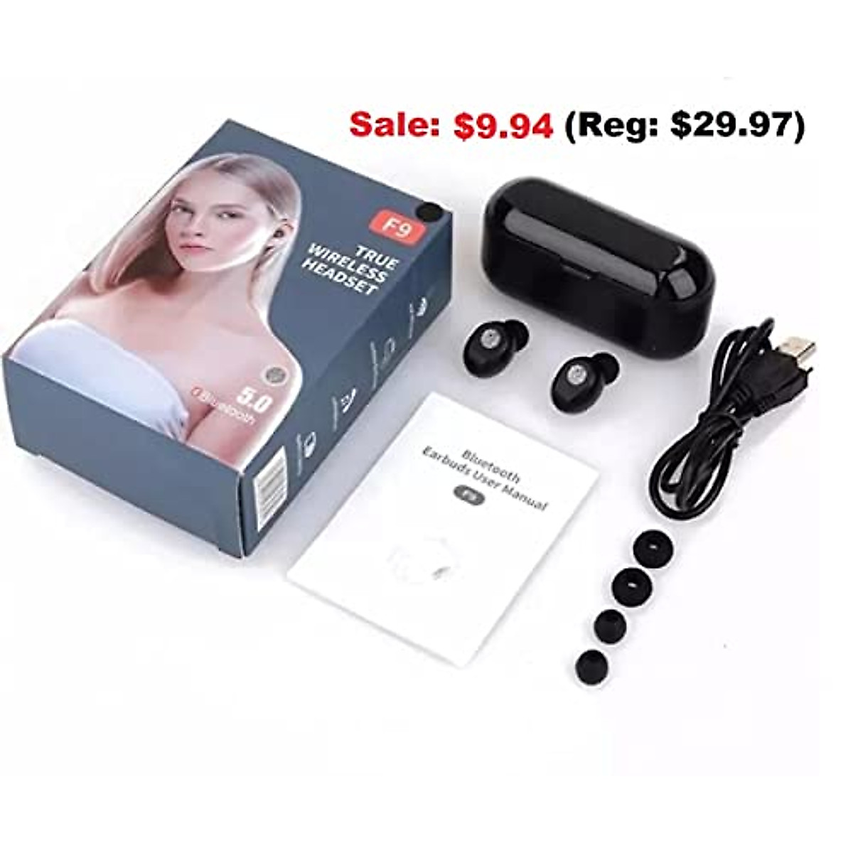 ActivePur Wireless F9 TWS Stereo Earbuds Bluetooth with 2000 mAh, Wireless Charging Case, Easy Pairing, LED Charge Display, Noise Cancelling, Phone Calls, IPX4 Waterproof.