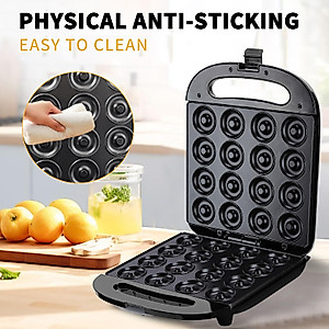 Mini Donut Maker, Mini pancakes maker Machine, Bake 16 Mini Doughnuts, Non-stick Surface, cake machine, Double-sided heating, Perfect for Breakfast, Snacks, Desserts & More