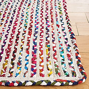 Safavieh Braided Collection Accent Rug - 4' x 6', Ivory & Multi, Handmade Farmhouse Cotton, Ideal for High Traffic Areas in Entryway, Living Room, Bedroom (BRD261A)