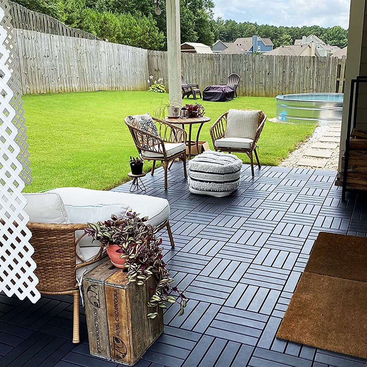 9 Pack Plastic Interlocking Deck Tiles, 12x12 Inch Patio Deck Tiles, Square Composite Decking Tiles, Waterproof Outdoor Plastic Flooring Tile for Balcony Porch Backyard Poolside, All Weather Use