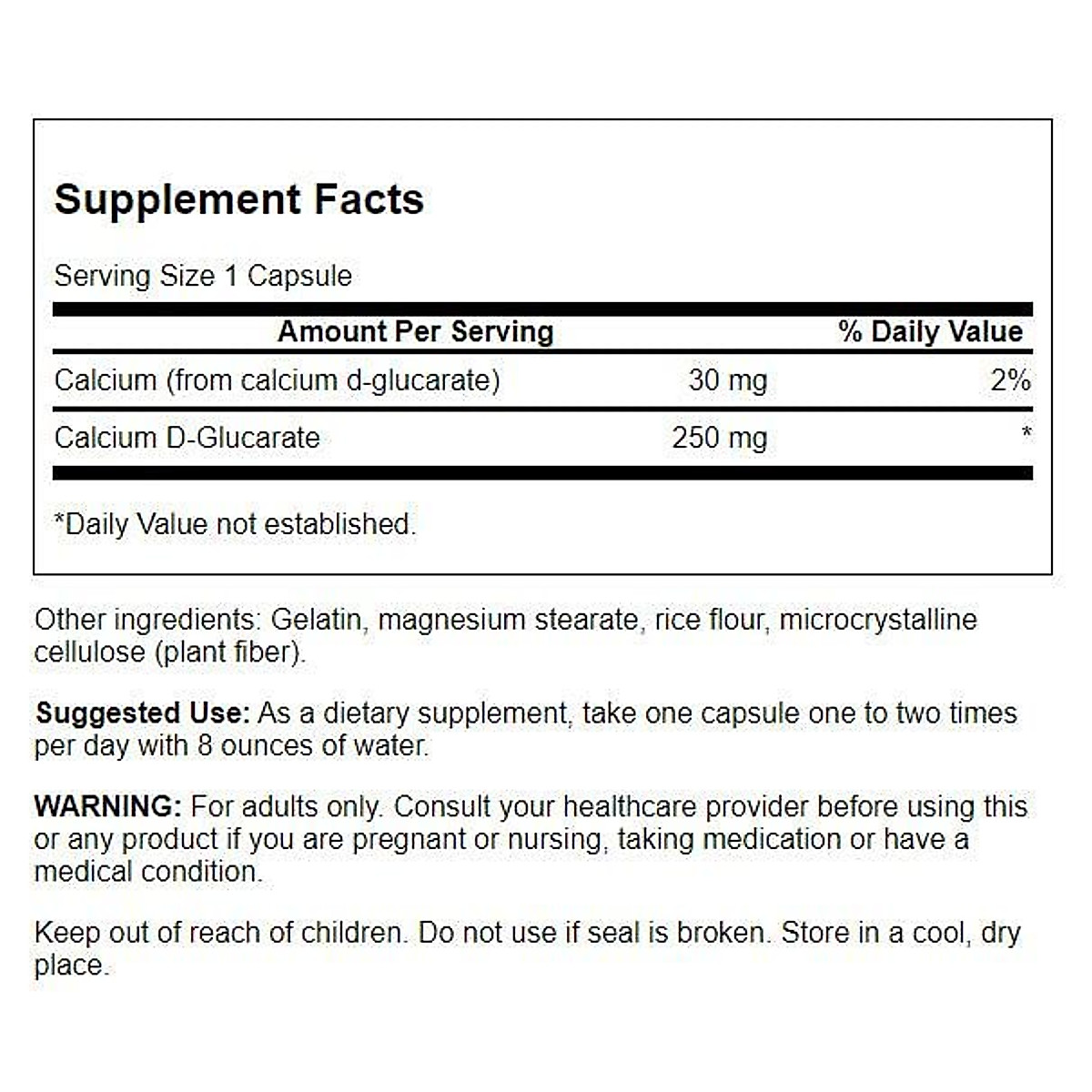 Swanson Calcium D-Glucarate 250 Milligrams 60 Capsules